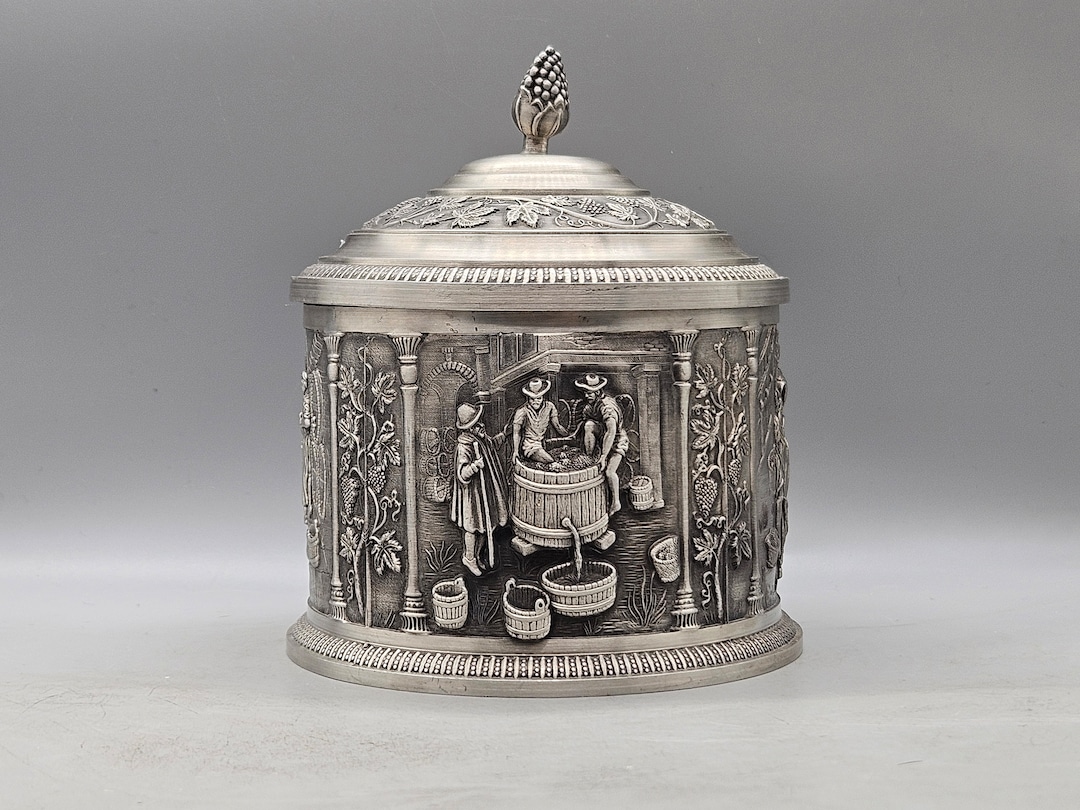 Vintage Karl Scheffer-klute SKS Zinn Engraved Pewter Container / Box ...