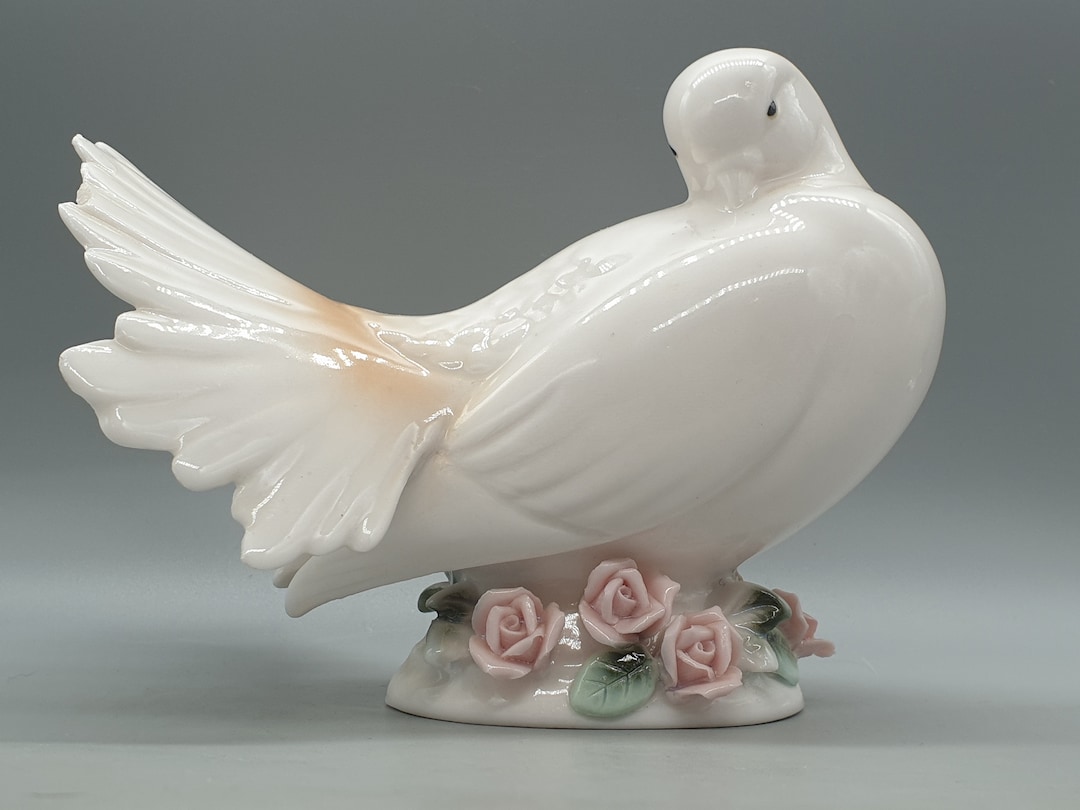 Vintage Porcelain Dove Figurine With Floral Decorations - Etsy