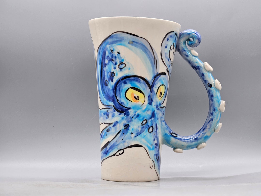 1990s Vintage Blue Witch Handmade Ceramic Octopus Themed Mug, Signed ...