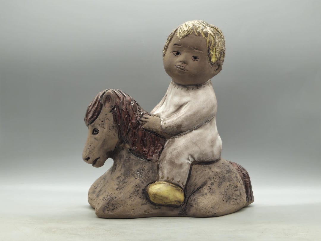 1960s Elbogen Keramik Sweden Handmade Sculpture of a Boy on a Horse ...