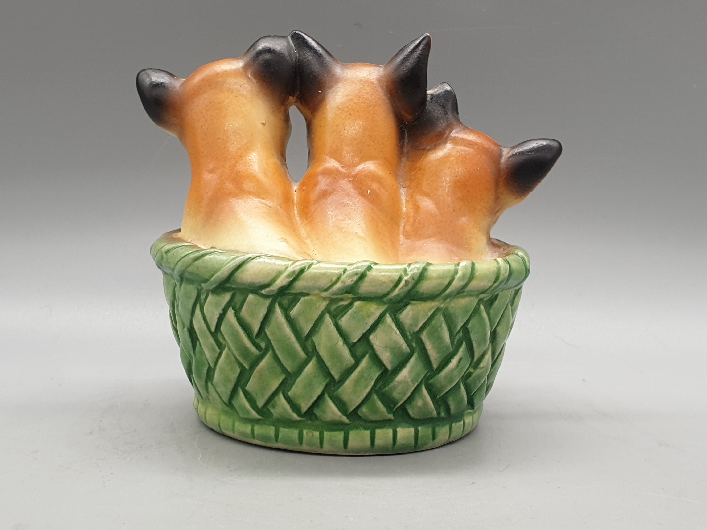 Vintage Japanese Porcelain Sculpture of a Three Boxer Puppies in a Dog ...