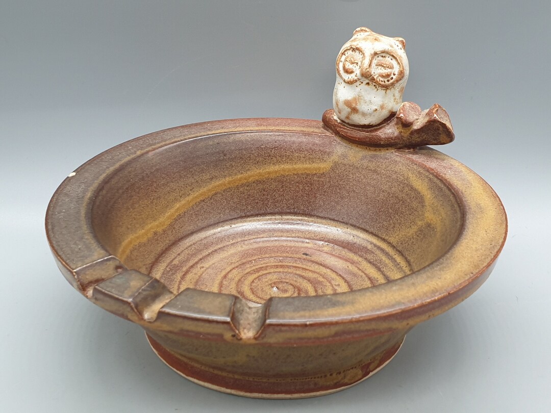 Vintage Ashtray Bowl With Owl Figurine, Signed "gl" - Etsy