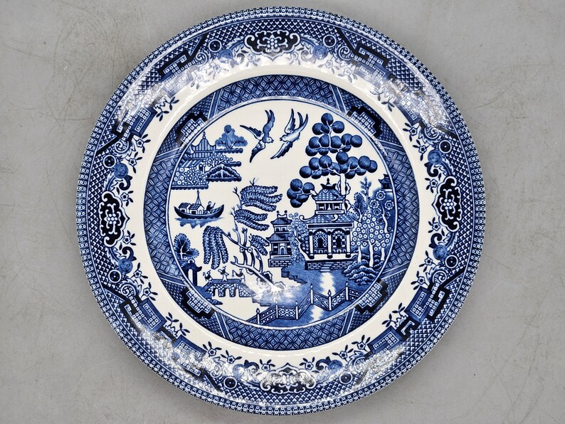 Vintage Churchill England blue Willow Earthenware Cup, Saucer & Dessert ...