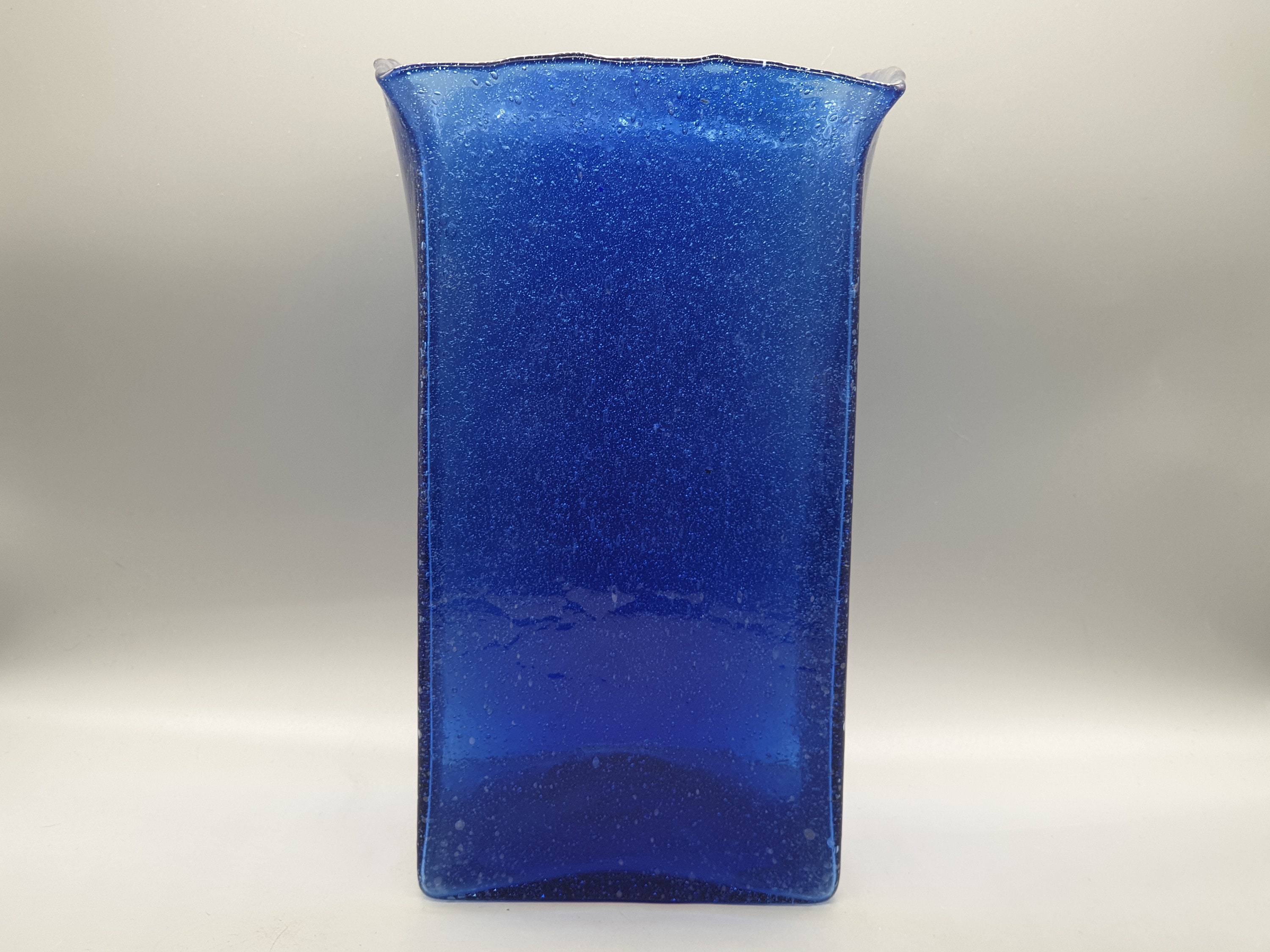 Vintage Rectangular Blue Glass Vase With Bubbles - Etsy