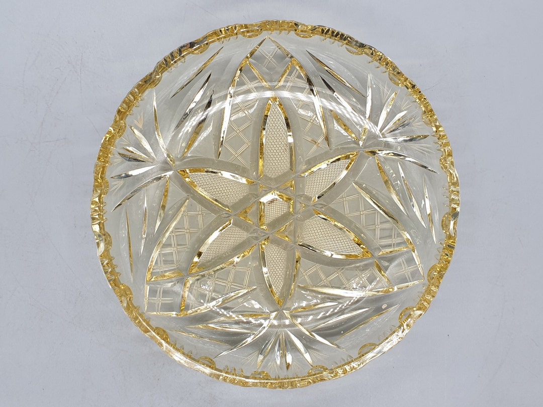 Vintage Amber Cut Crystal Glass Bowl - Etsy