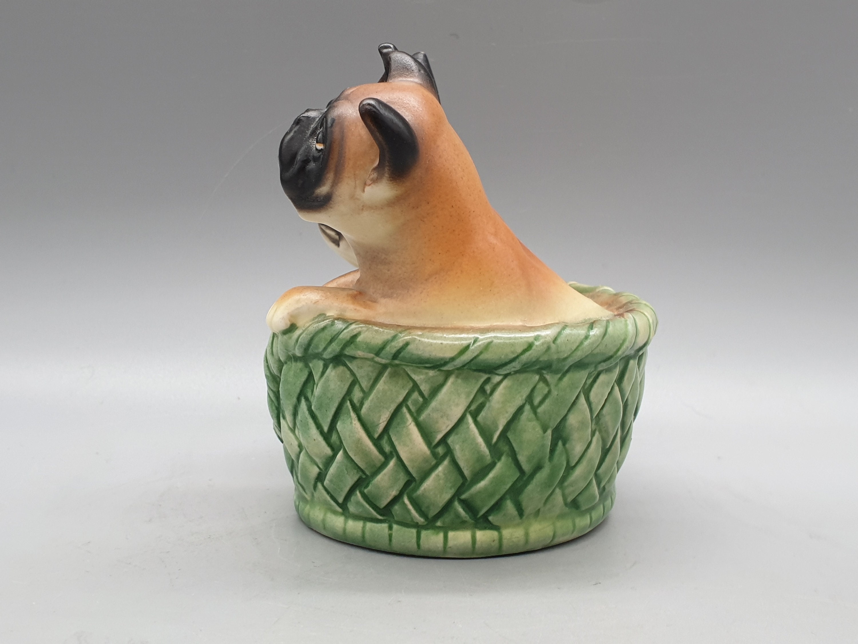 Vintage Japanese Porcelain Sculpture of a Three Boxer Puppies in a Dog ...
