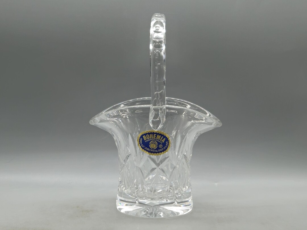 Vintage Bohemia Czechoslovakia Crystal Glass Basket, With Hand Cut ...