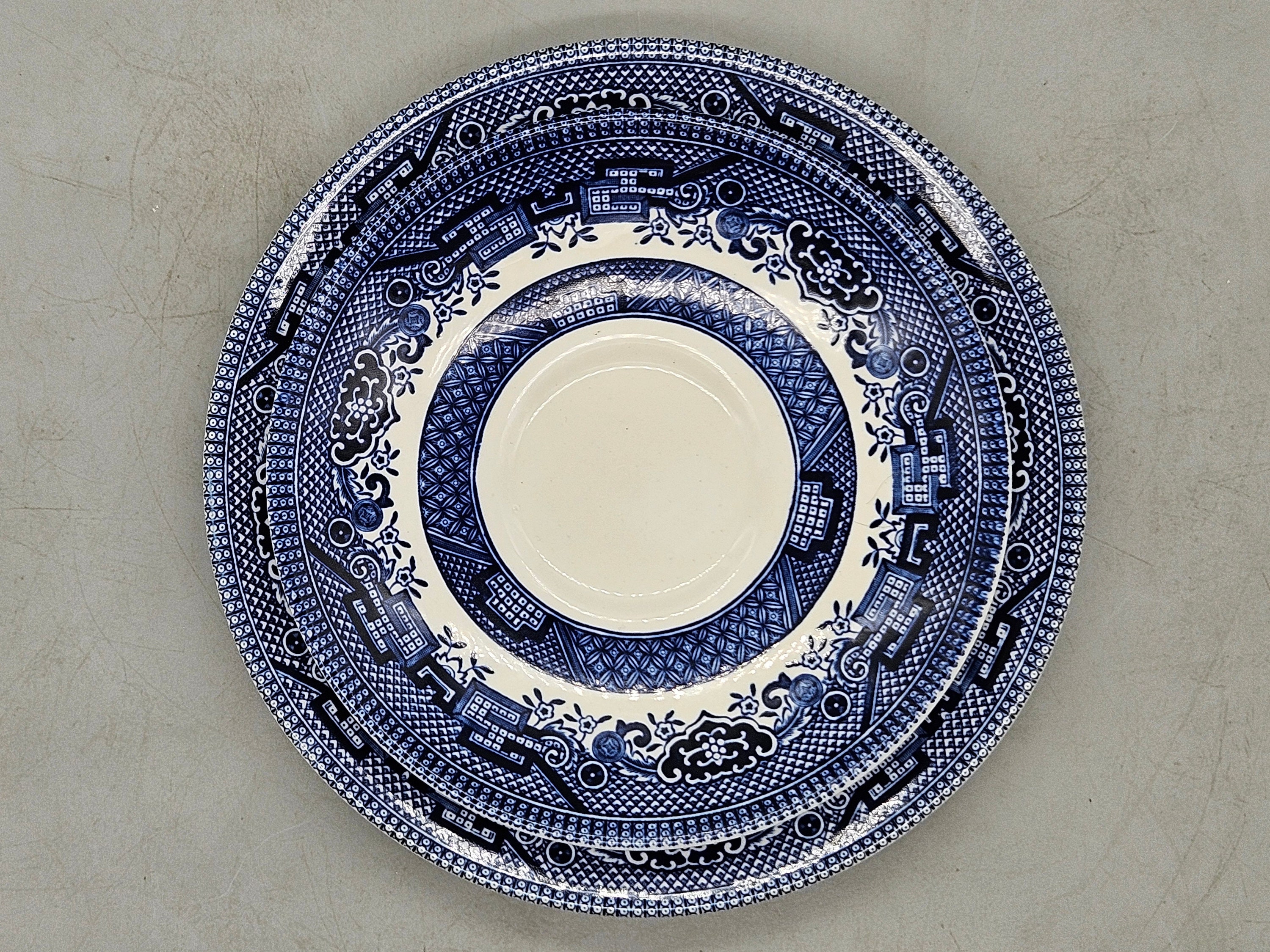 Vintage Churchill England blue Willow Earthenware Cup, Saucer & Dessert ...