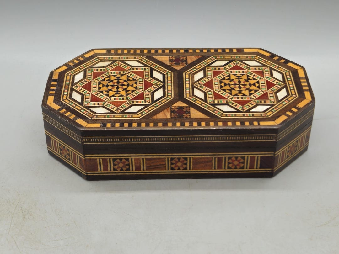 Vintage Middle Eastern Wood Jewelry Box With Mother of Pearl Inlay - Etsy