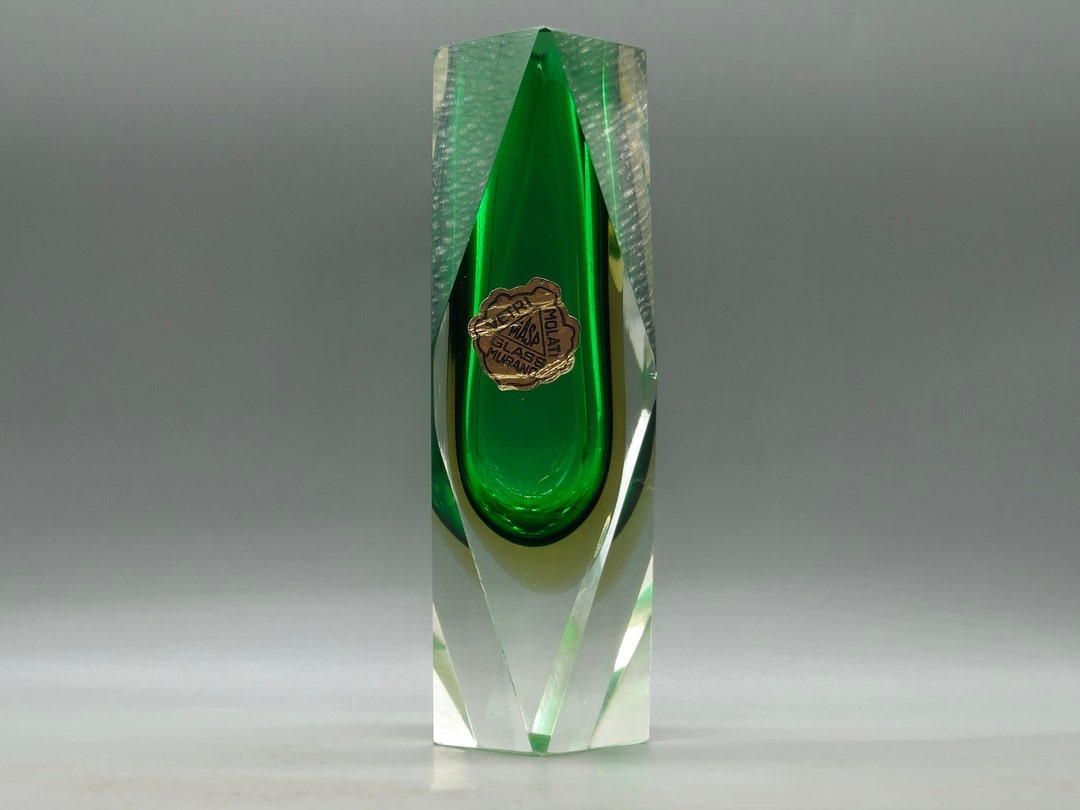 Vintage Vetri Molati Murano Venezia Italy Sommerso Green Glass Angular ...