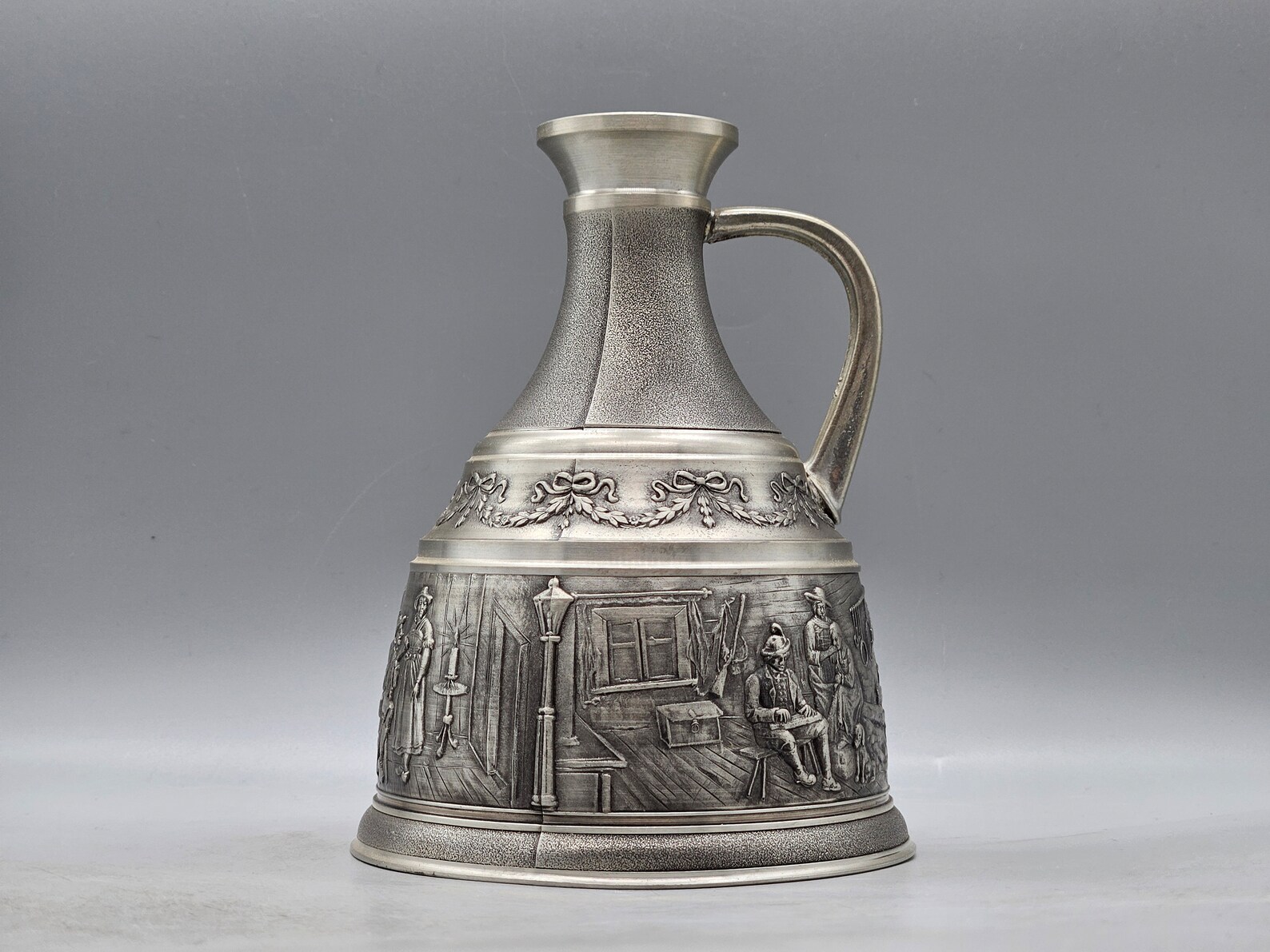 Vintage Zinn-becker Stuttgart Engraved Pewter Vase / Jug / Pitcher With ...