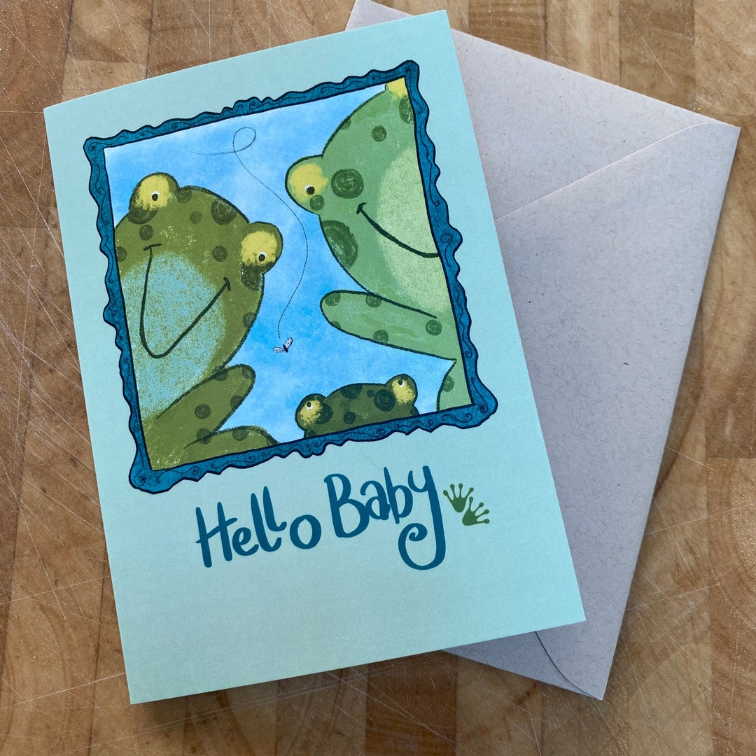 Cute Frog Family New Baby Card Hello Baby Frog Family - Etsy