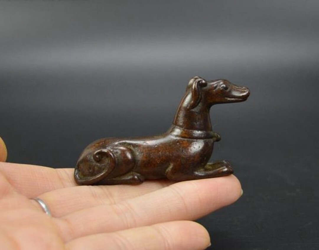 Pure Copper Solid Small Lying Dog Tea Ceremony Copper Art Home Office ...