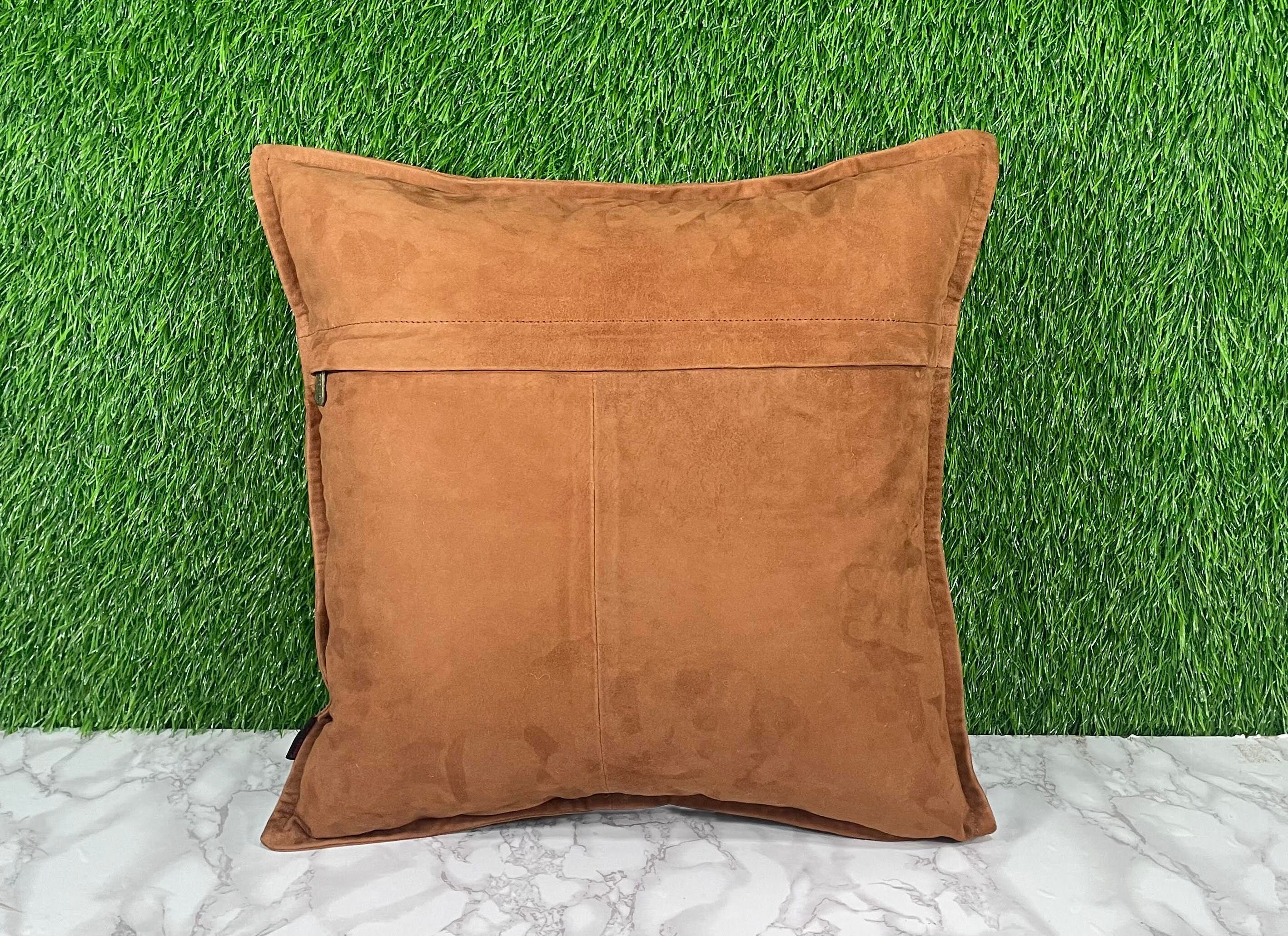 Genuine Tan Suede Leather Pillow Cover Sofa Cushion Case Decorative ...