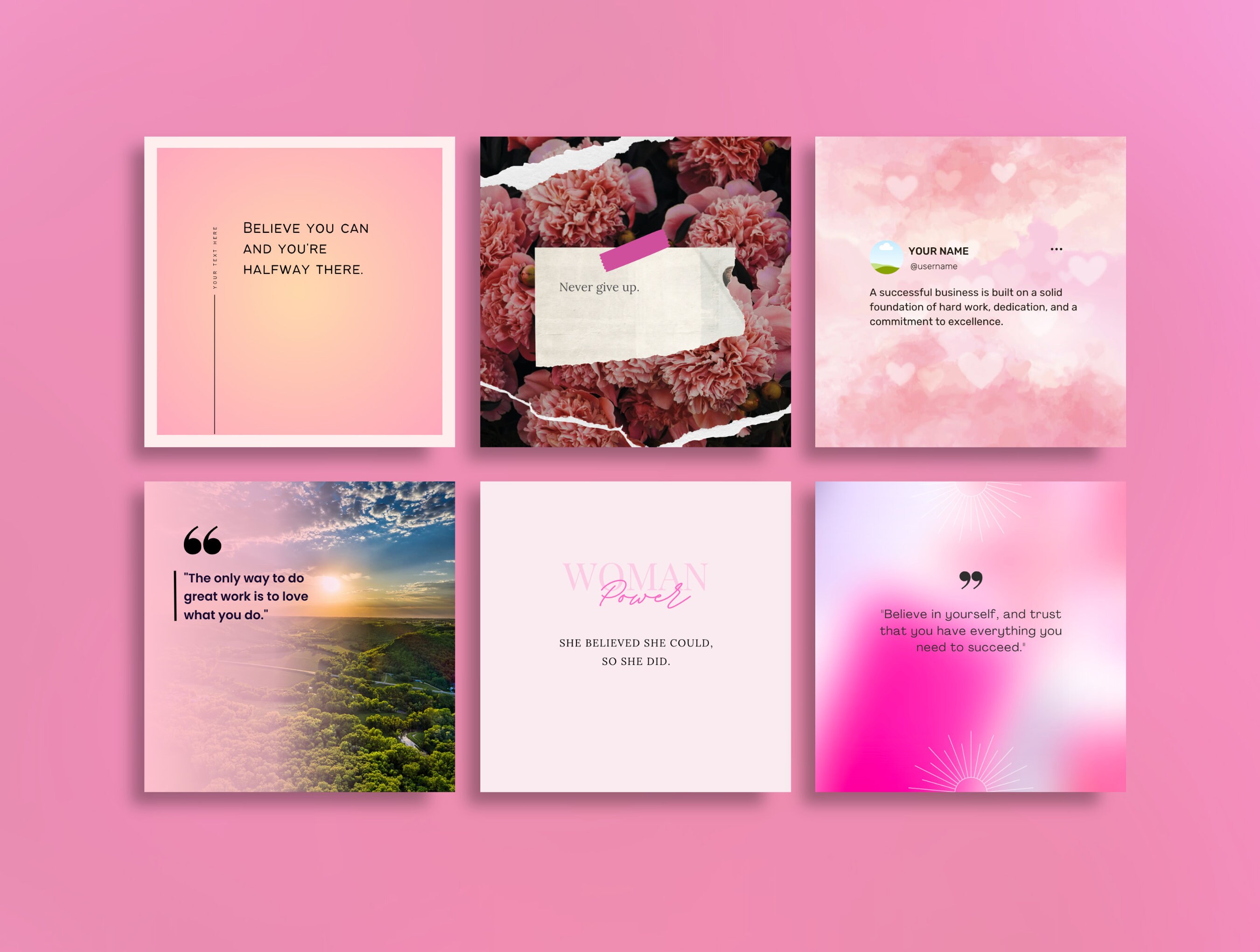 1800 Motivational Quotes Pink Theme, Canva Templates Fully Editable ...