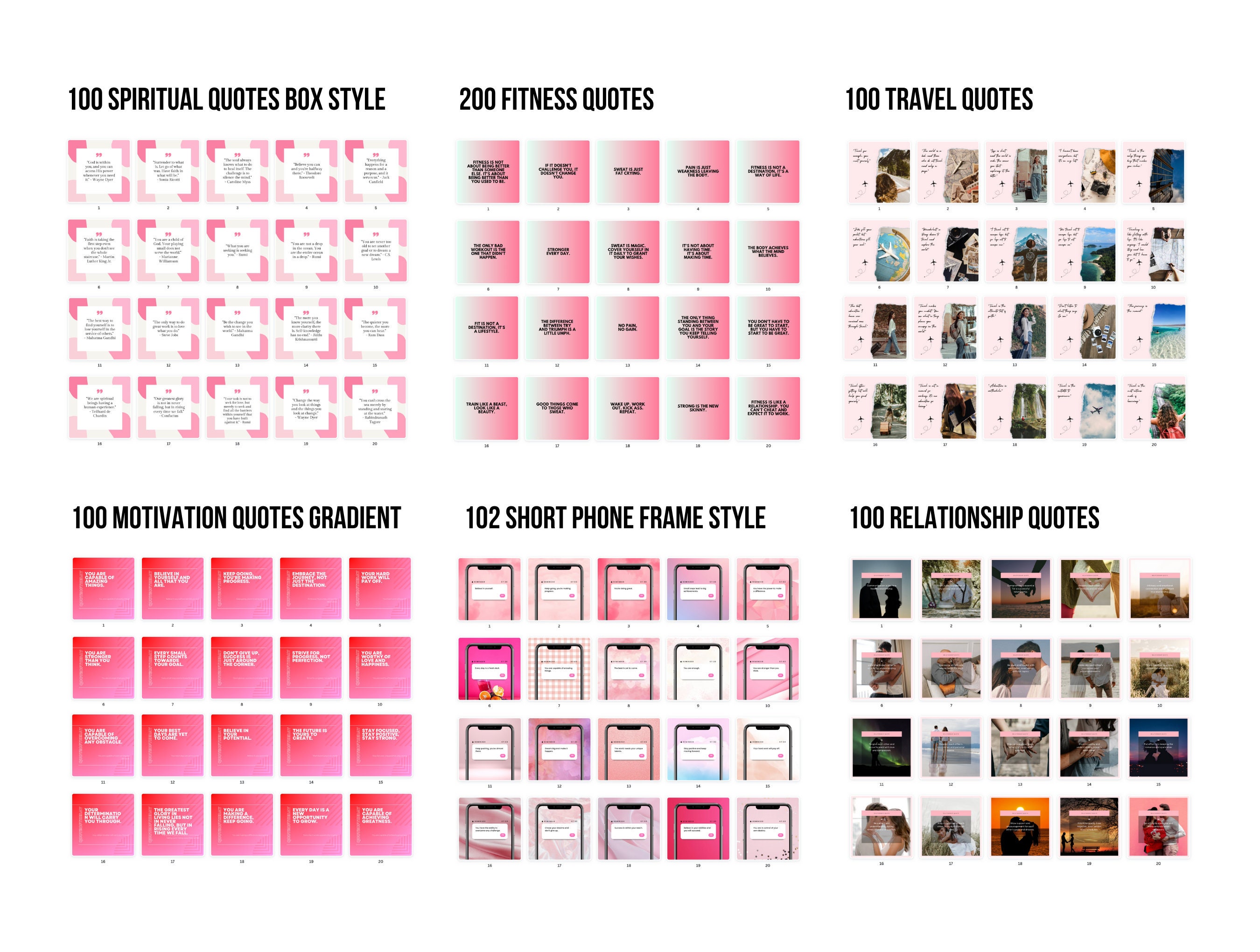 1800 Motivational Quotes Pink Theme, Canva Templates Fully Editable ...