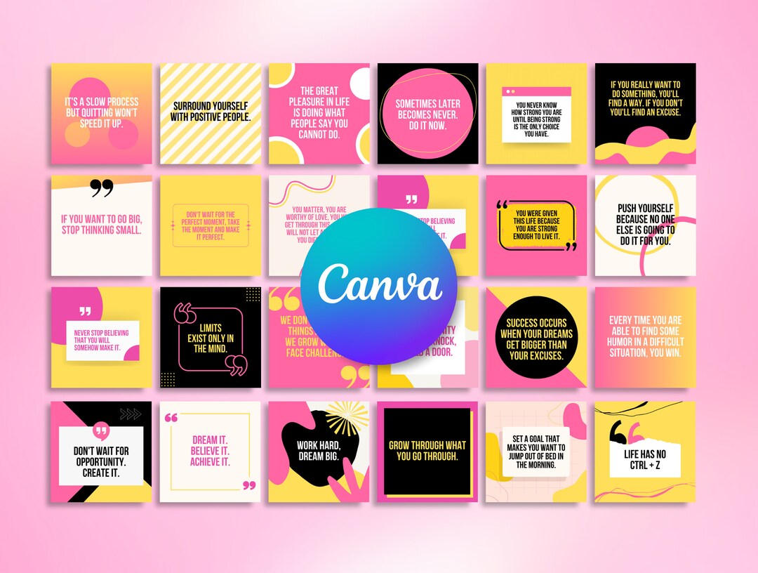 365 Days Motivational Quotes Fully Editable Canva Templates, Pink ...