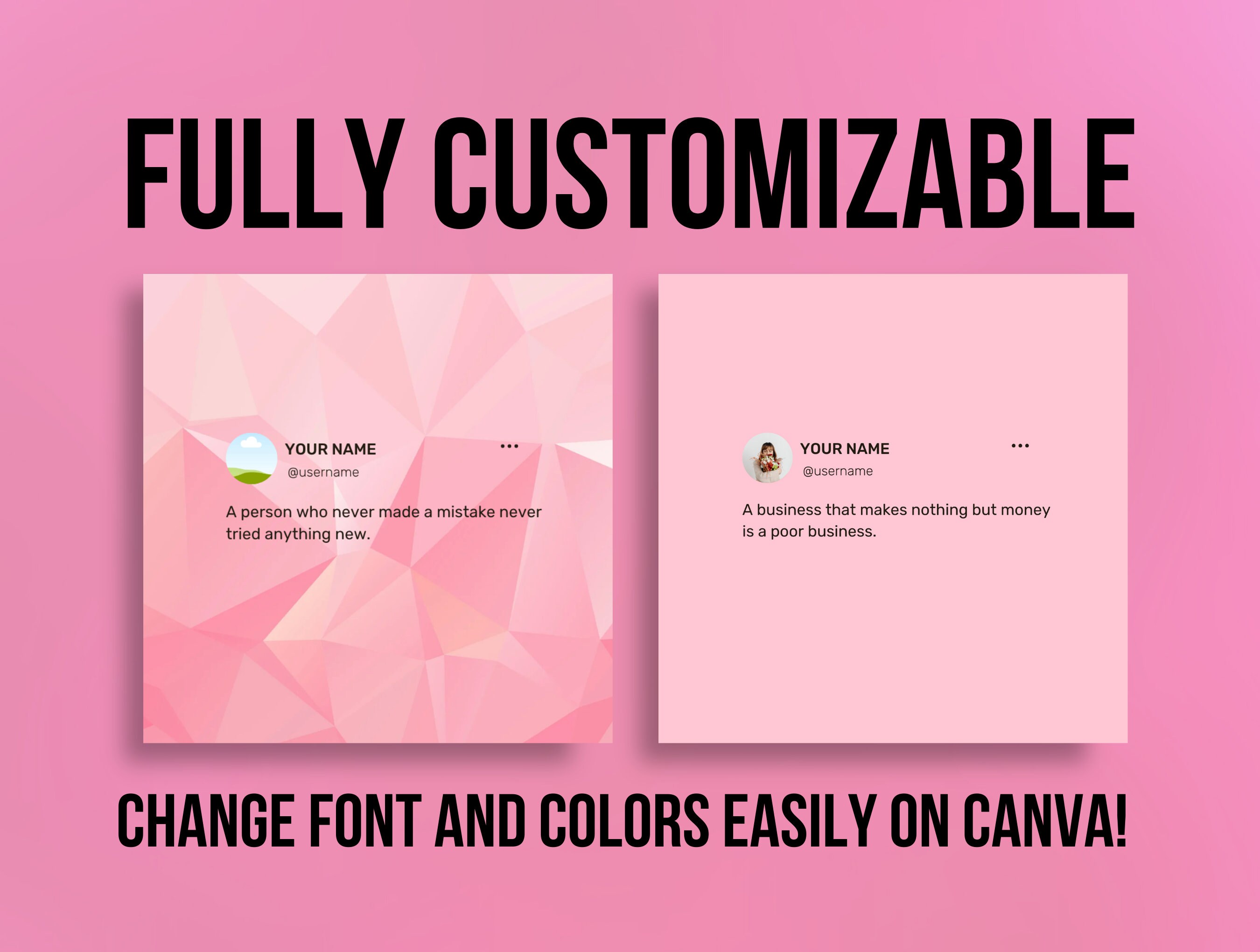 1800 Motivational Quotes Pink Theme, Canva Templates Fully Editable ...