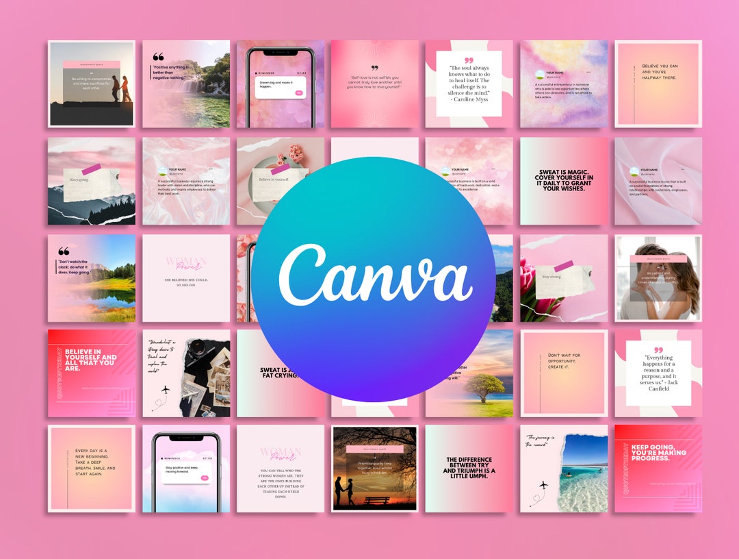 1800 Motivational Quotes Pink Theme, Canva Templates Fully Editable ...
