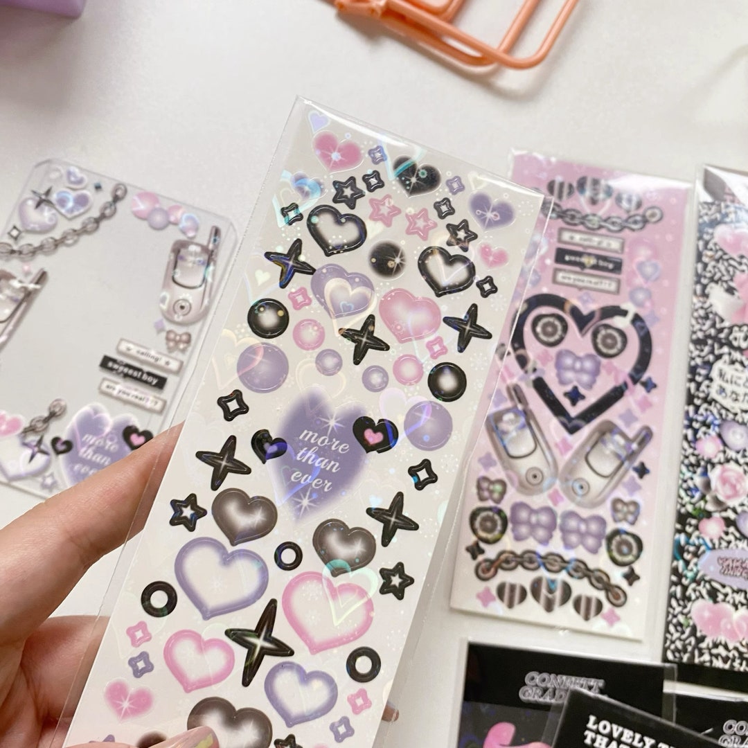 Kpop Polco Glitter Stary Holographic Deco Mini Cute Sticker Heart Phone ...