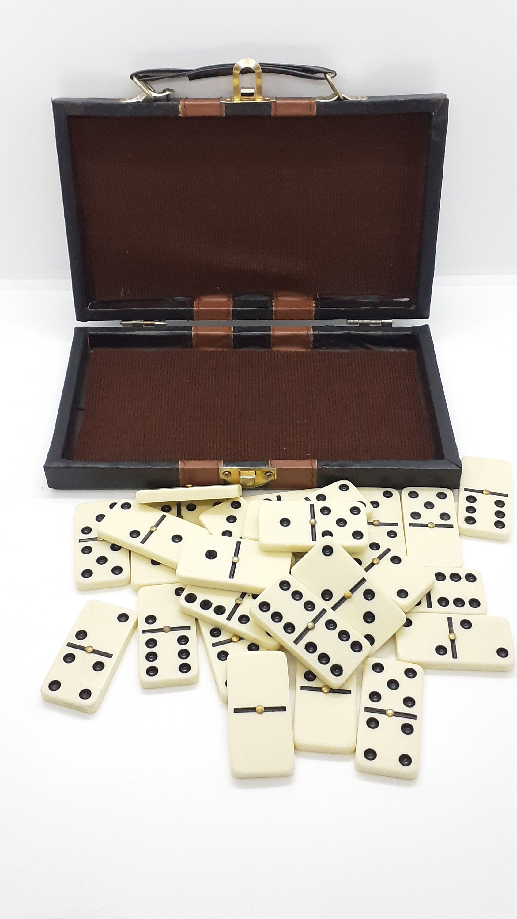 Double Six Set of Dominoes Full Set of 28 in Leatherette Case With ...