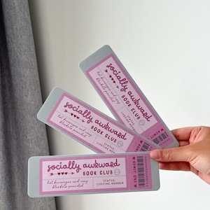 Socially Awkward Book Club Bookmark | Bookmark Ticket Voucher | Social ...
