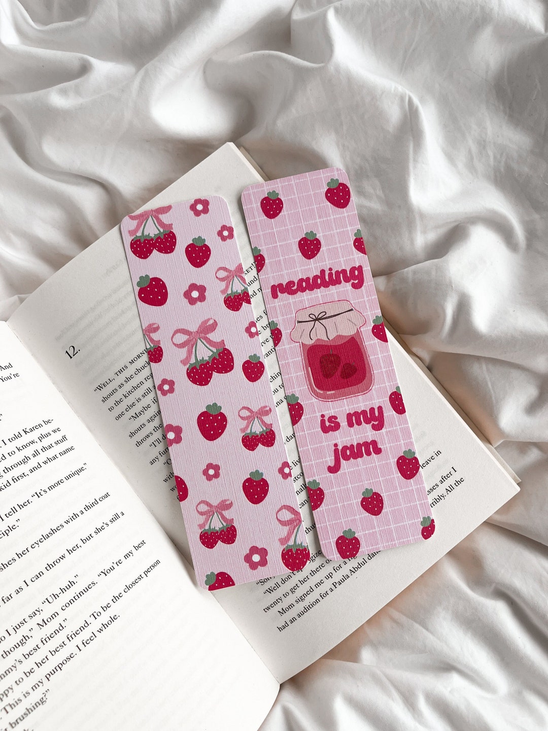 Reading is My Jam Bookmark | Strawberry Coquette Bookmark | Spring ...