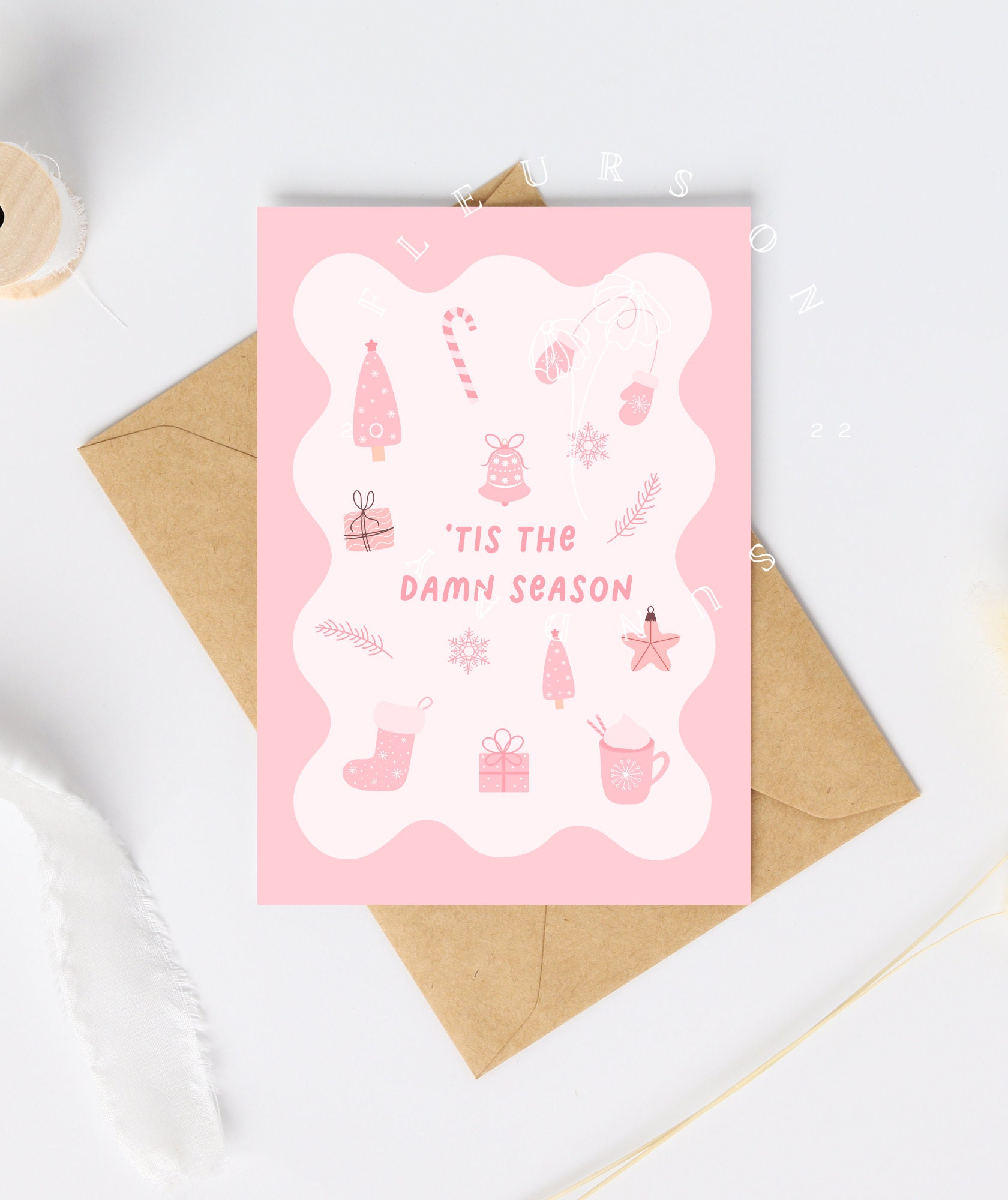 Tis the Damn Season | Pink Christmas Card | Hygge Christmas Card ...