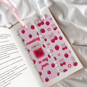 Reading is My Jam Bookmark | Strawberry Coquette Bookmark | Spring ...