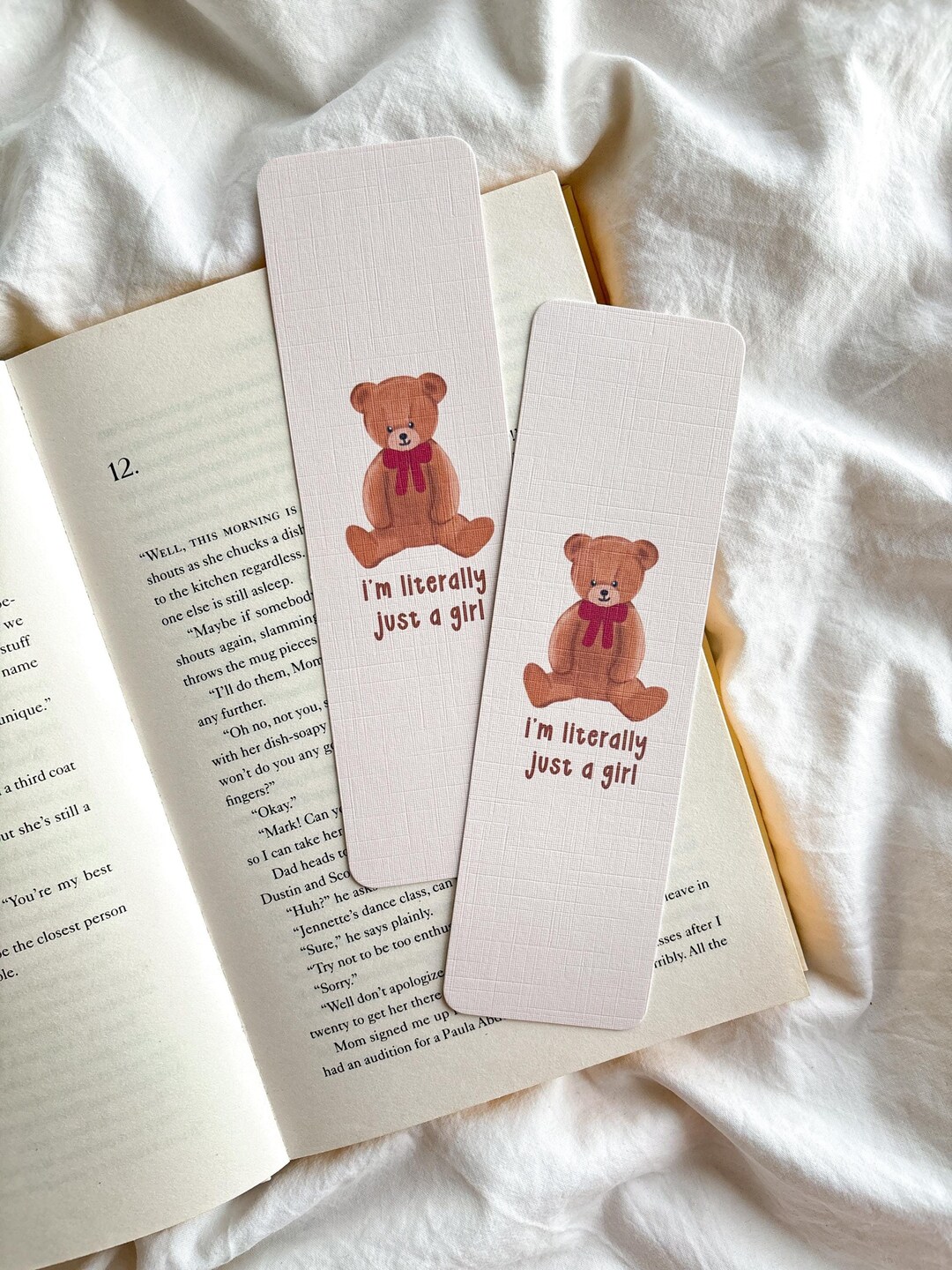 I'm Literally Just A Girl Coquette Teddy Bookmark | Cozy Bookmark ...