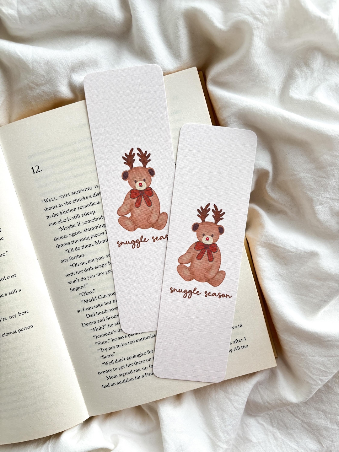 Snuggle Season Bear Bookmark | Teddy Bear Reindeer Bookmark | Christmas ...