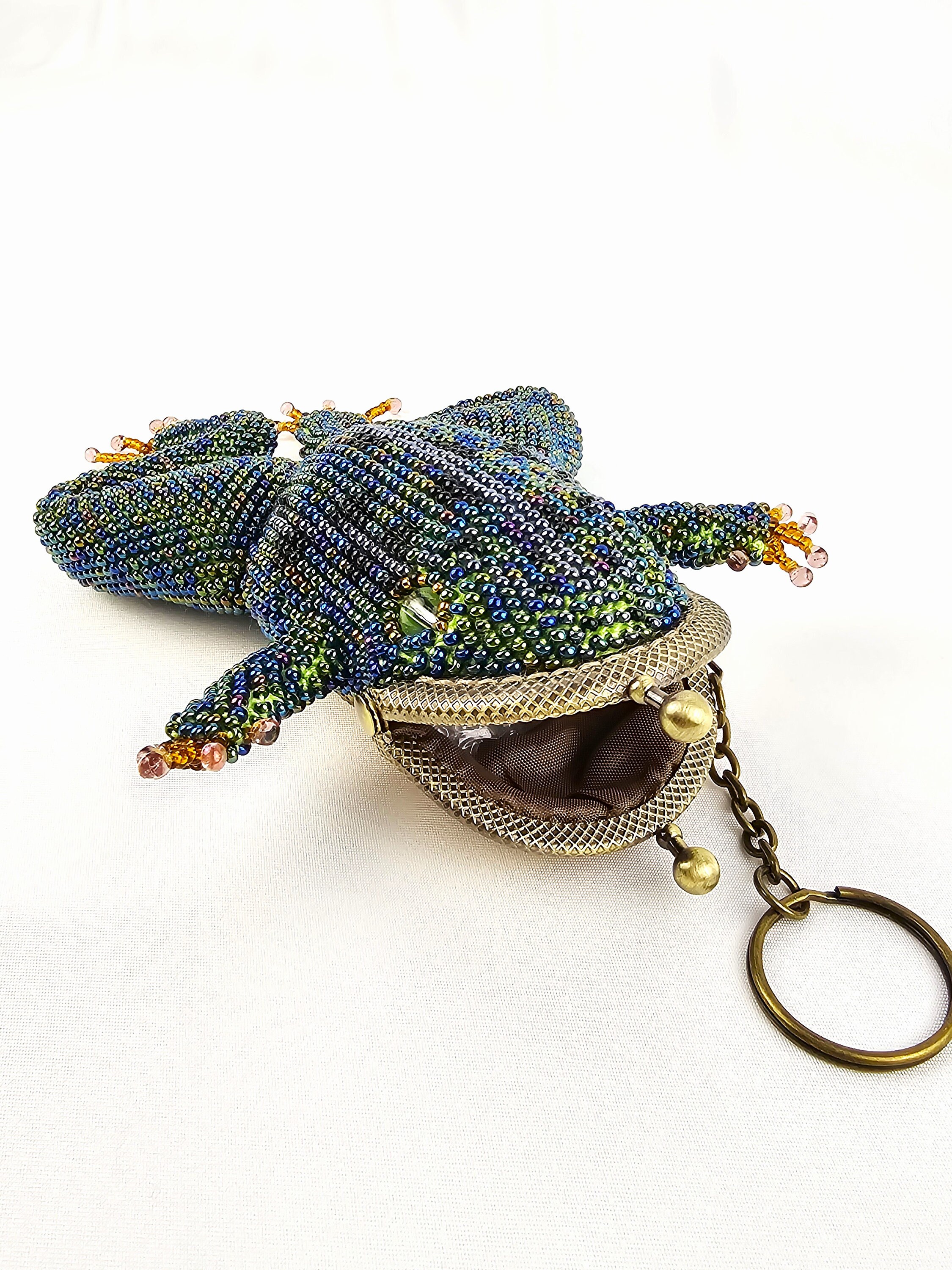 Beaded Frog Purse, Toad Coin Holder, Amphibian Keychain, Gift for Any ...