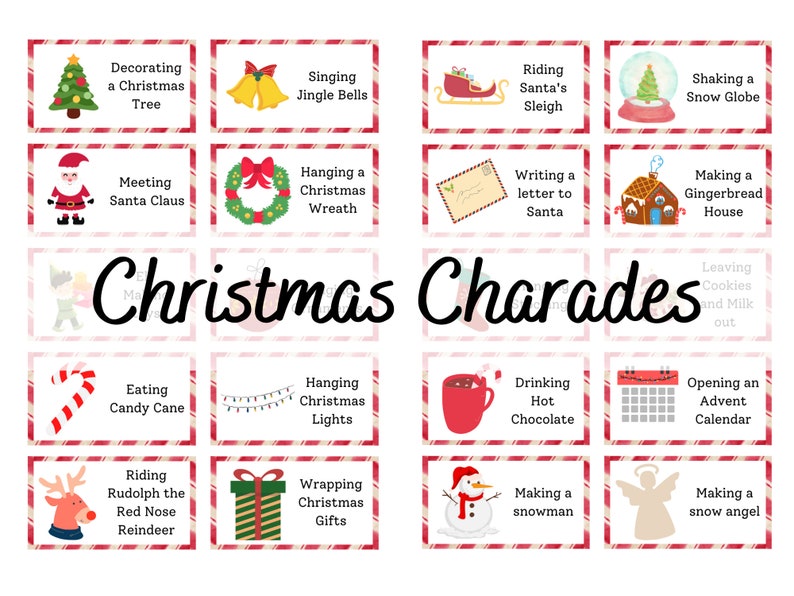 Chistmas Charades | Printable Holiday Party Game for Kids and Family - Etsy