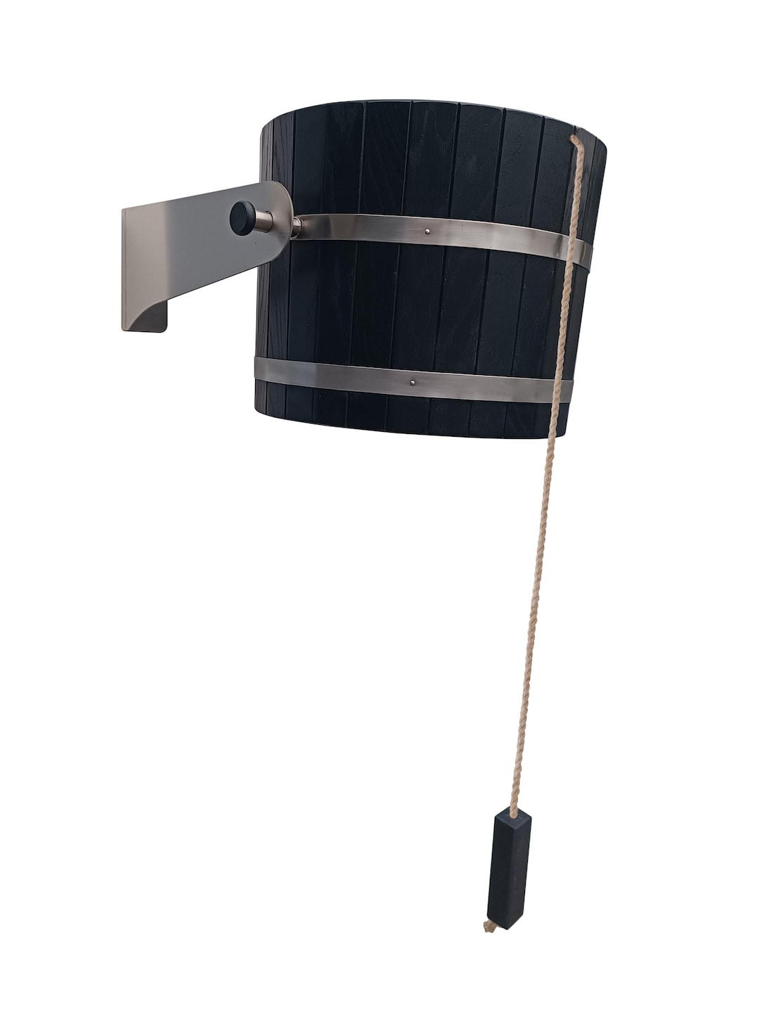 Black Sauna Shower Bucket 30l (oak) With Stainless Steel Holders+ Rope ...