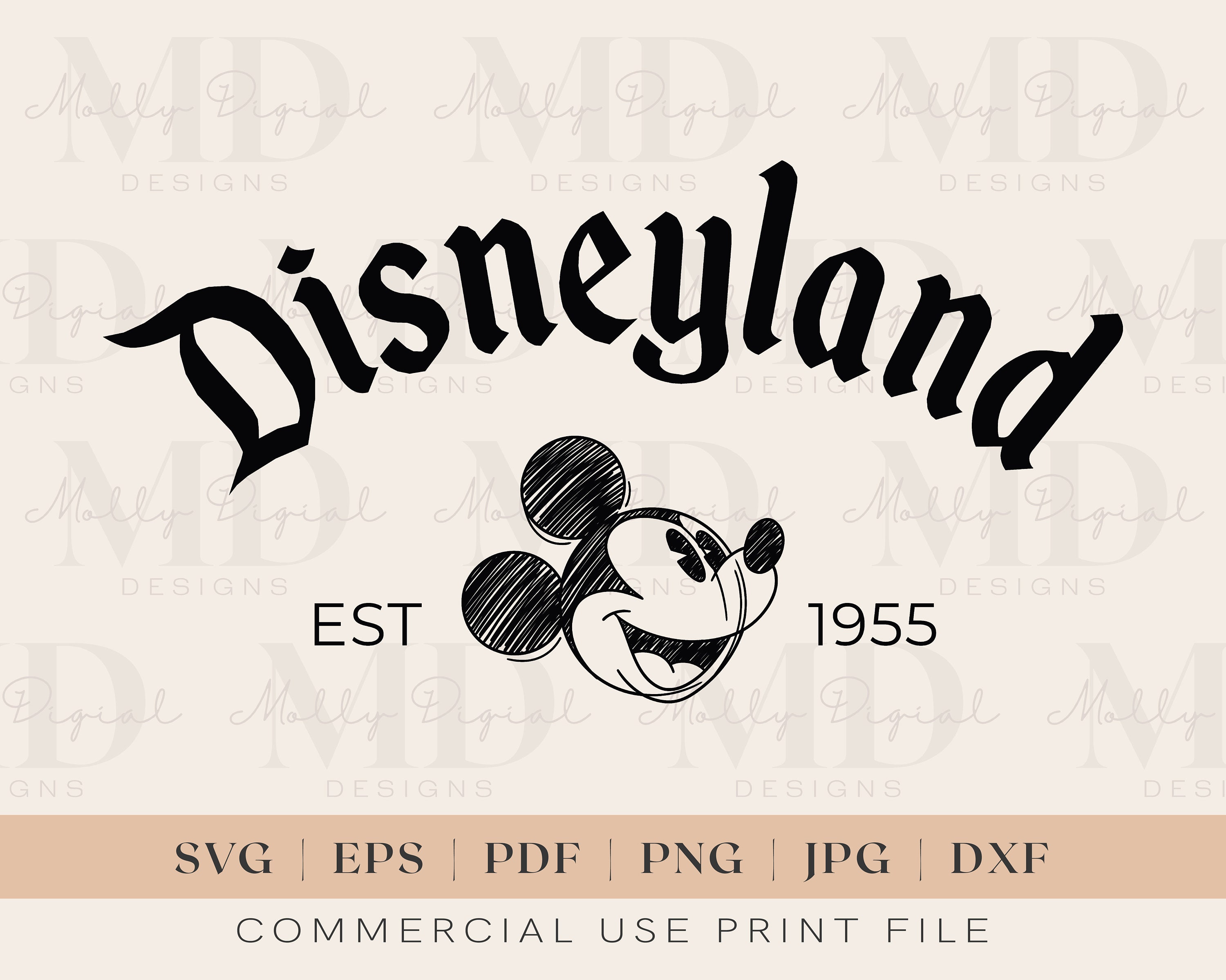 Disneyland 1955 SVG Mickey Sketch SVG Mouse PNG Family - Etsy
