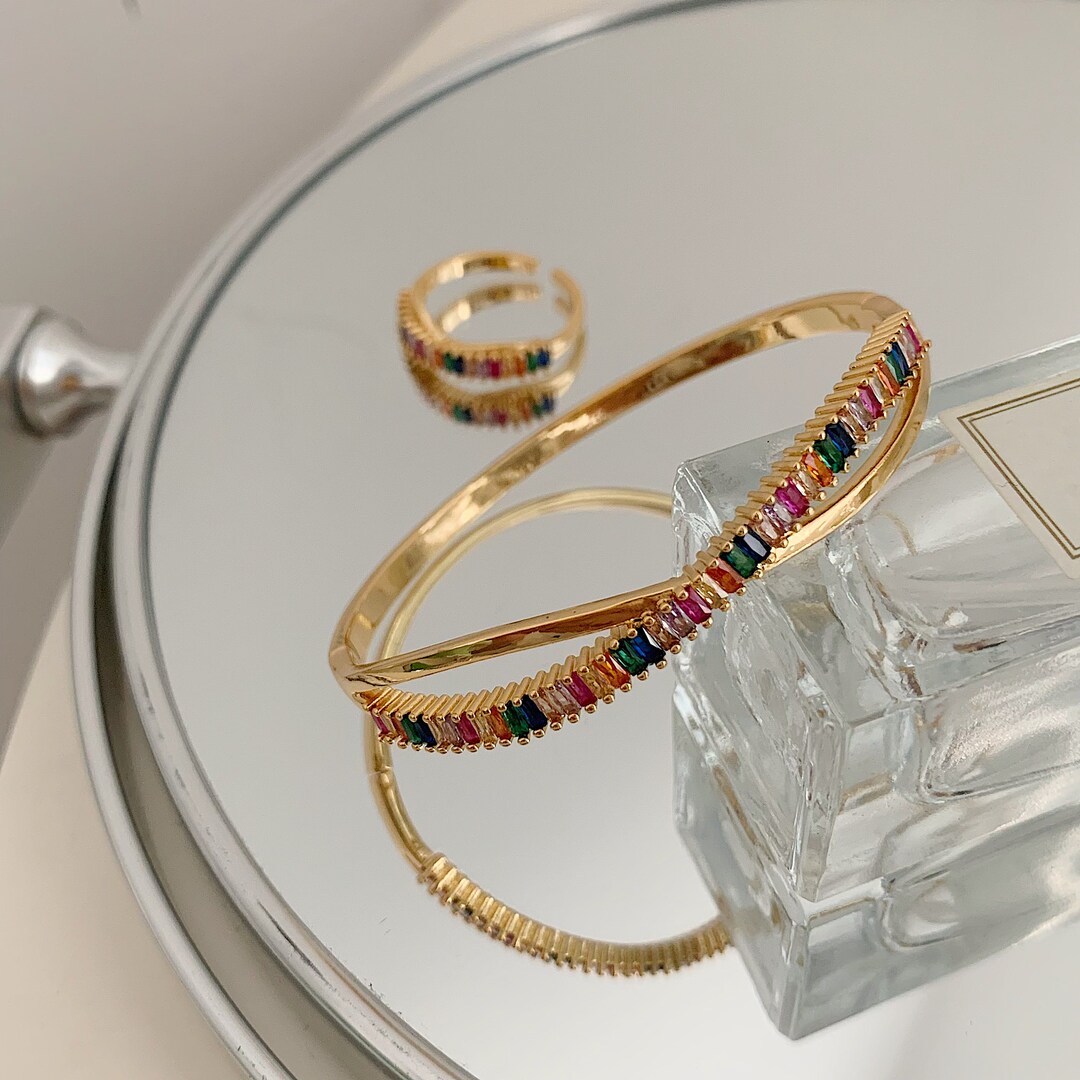 18k Gold Filled Gemstone Chain Bracelet Set,dainty Chain Bracelet,gold ...