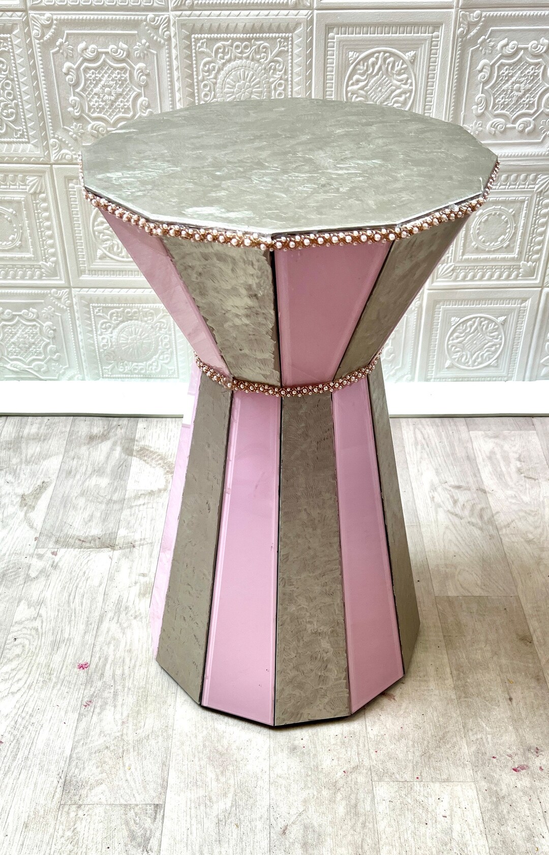 Pink and Champagne Art Deco Side Table, Bedroom Table, Console Table ...