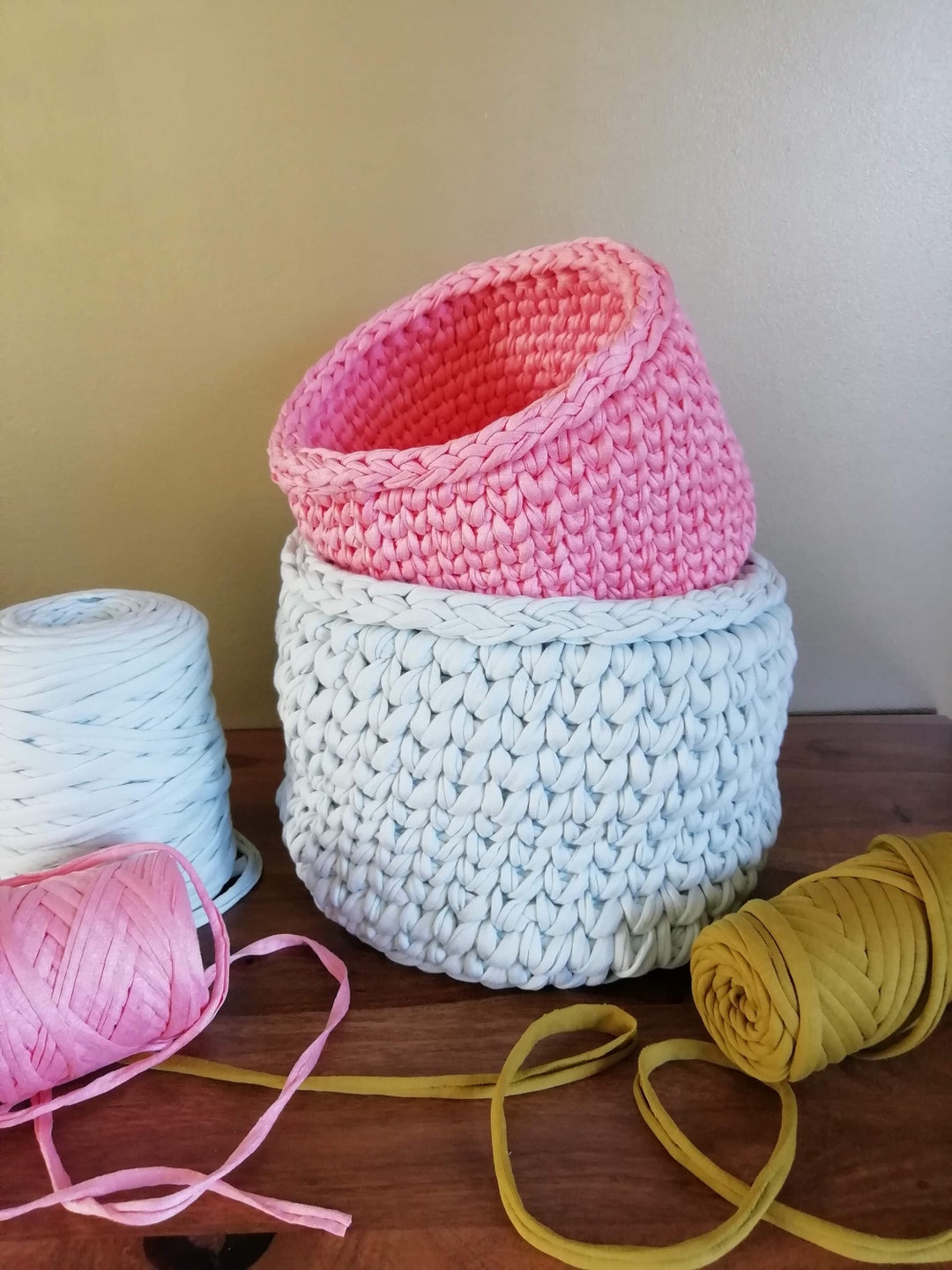Two Chunky Crocheted Nesting Storage Baskets - Etsy
