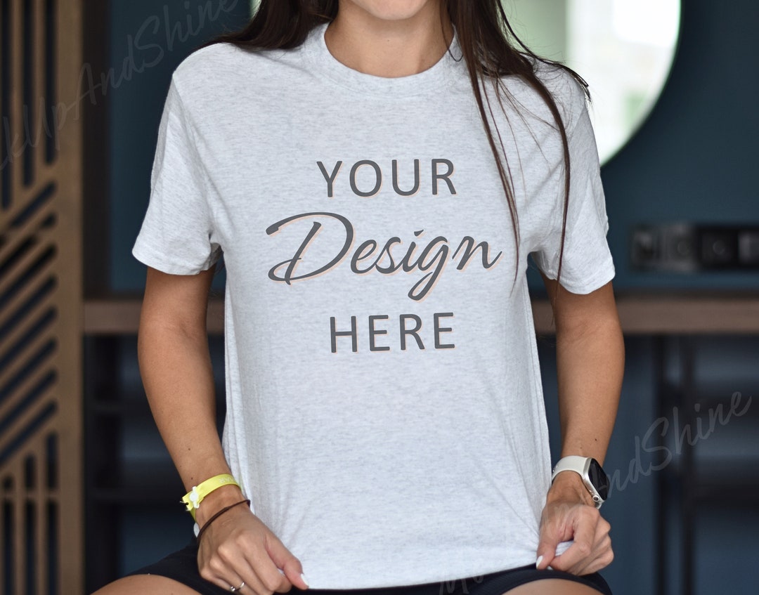 Gildan 5000 Ash Grey Tshirt Mockup, Model Mockup 5000 Ash, Heavy Cotton ...