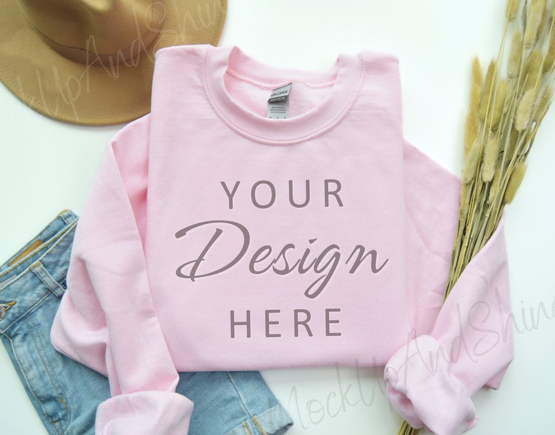 Gildan 18000 Light Pink Mockup, 18000 Flat Lay Mockup, Crewneck Mockup ...