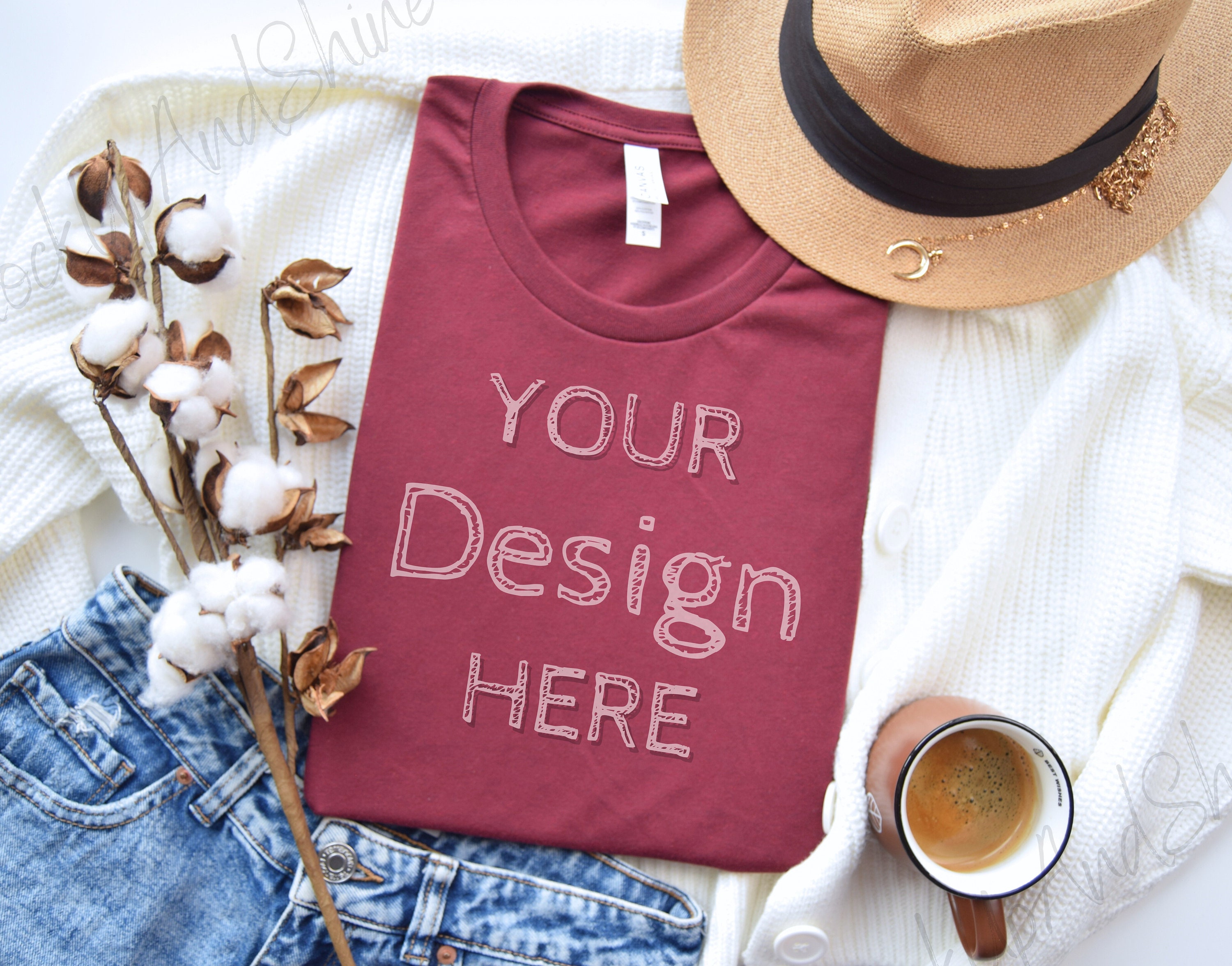 Bella Canvas 3001 Mockup, Heather Cardinal 3001 Mockup, Bella Canvas ...