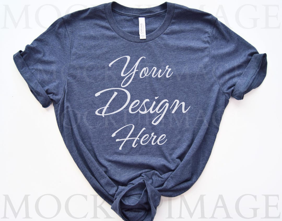 Bella Canvas 3001 Heather Navy Mockup, Flat Lay Tshirt 3001 Mock, Print ...