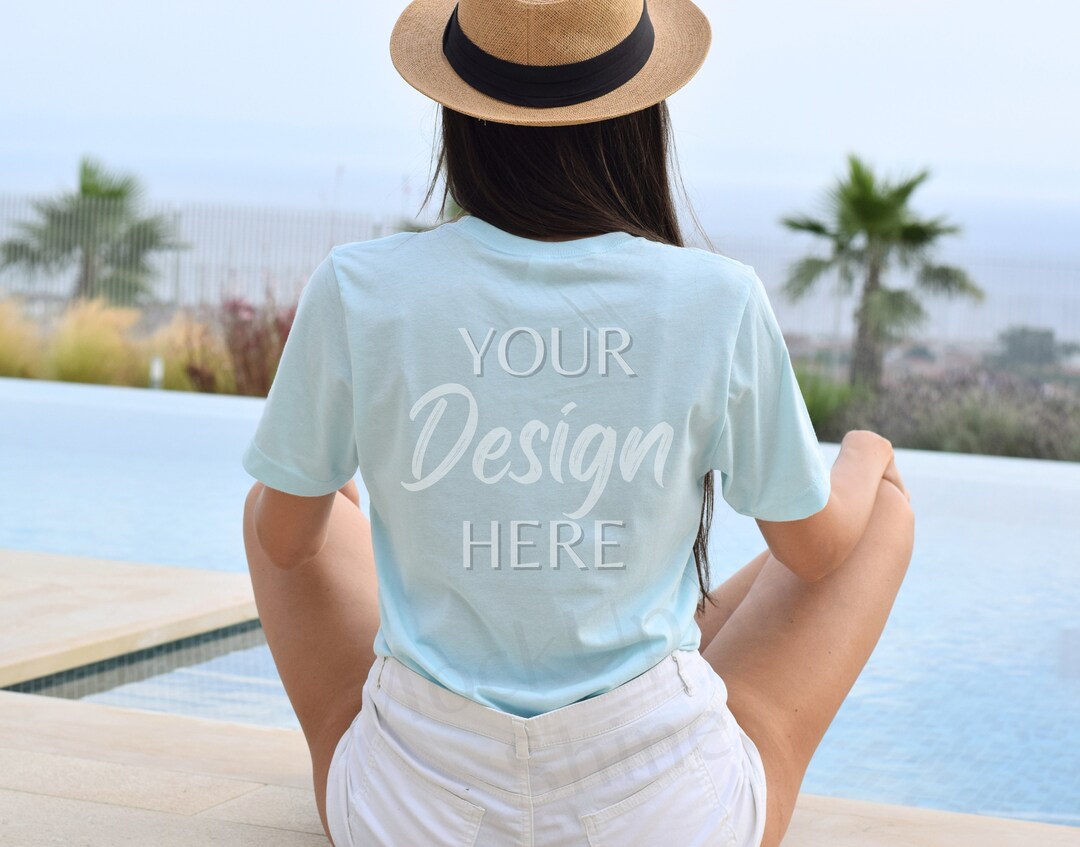 Bella Canvas 3001 Back Mockup, Heather Ice Blue 3001 Mockup, Bella ...