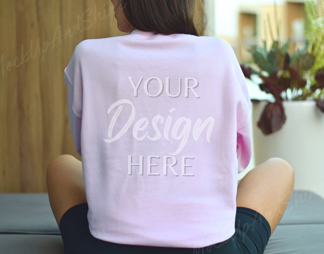 Gildan 18000 Light Pink Back Mockup, Backside Sweatshirt Mockup, Model ...