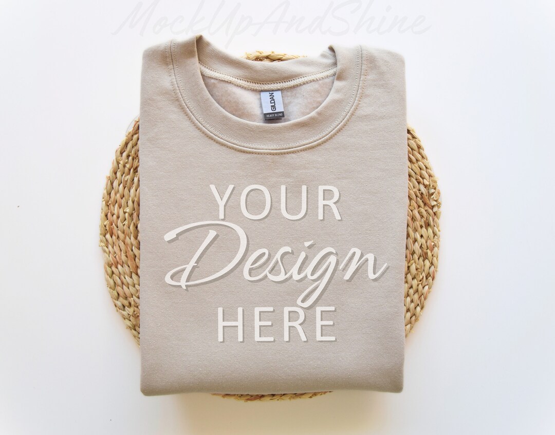 Gildan 18000 Sand Mockup, Flat Lay Sand Mockup 18000, Folded Sweatshirt ...