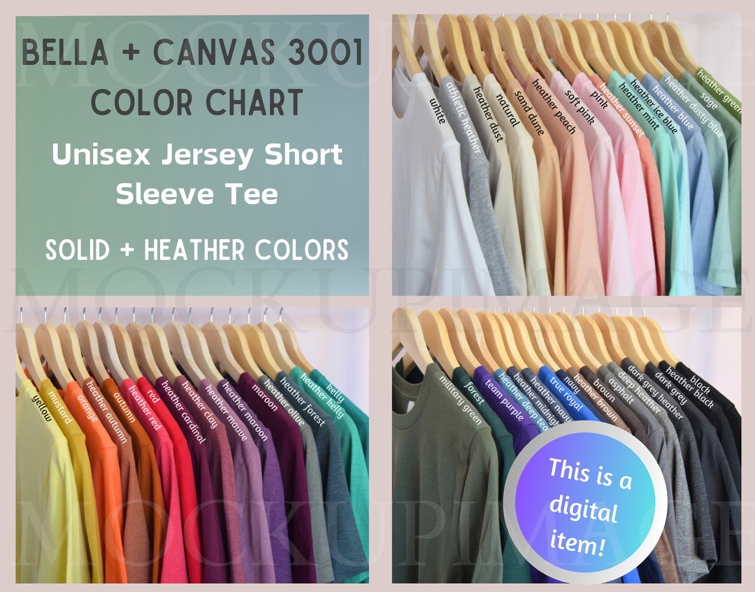 Bella Canvas 3001 Color Chart, Unisex Heavy Jersey Tshirt Chart ...