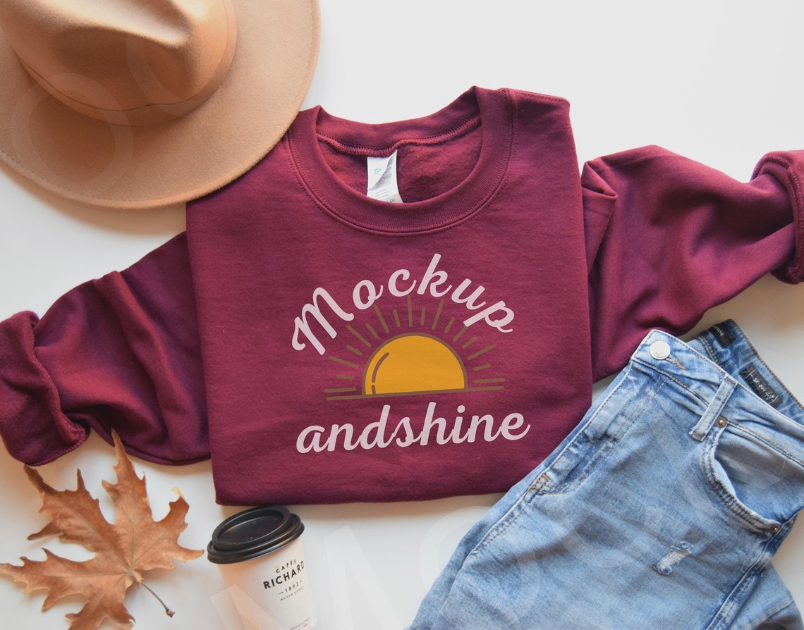 Flatlay Gildan 18000 Maroon Mockup, Fall Gi18000 Maroon Mockup ...