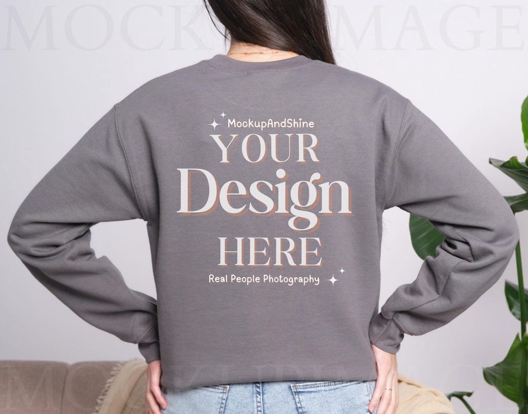 Gildan 18000 Charcoal Back Mockup, Model Mockup Sweatshirt, Crewneck ...
