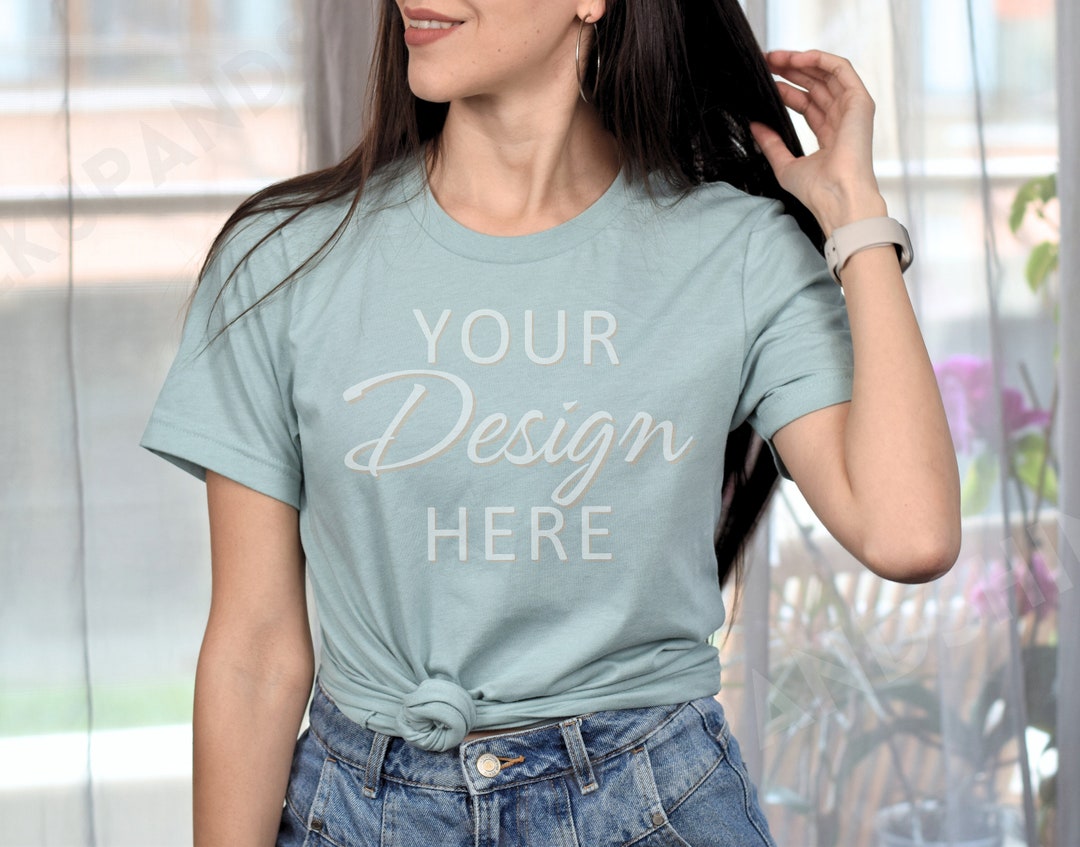 Bella Canvas 3001 Mockup, Heather Dusty Blue 3001 Mockup, Bella Canvas ...