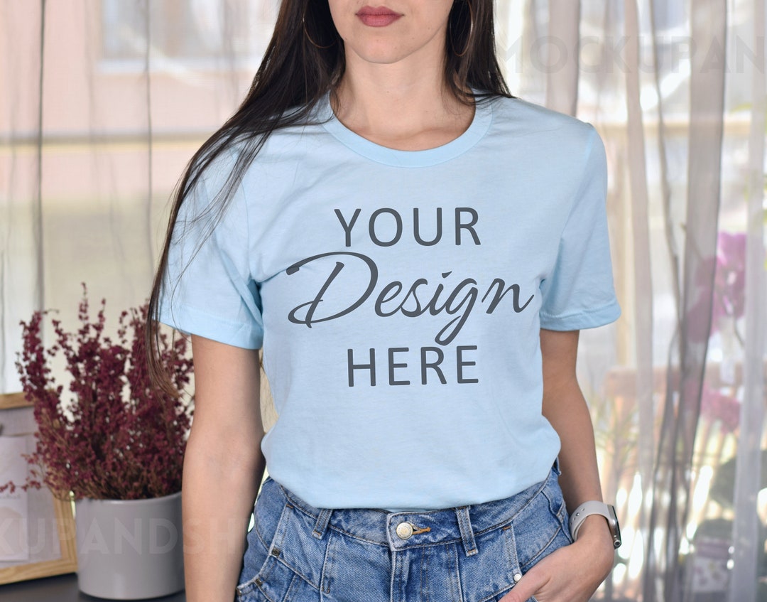Bella Canvas 3001 Mockup, Heather Ice Blue 3001 Mockup, Bella Canvas ...